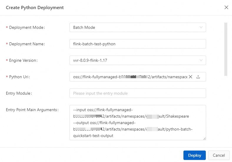 Memulai dengan deploy Python - Realtime Compute for Apache Flink - 阿里云