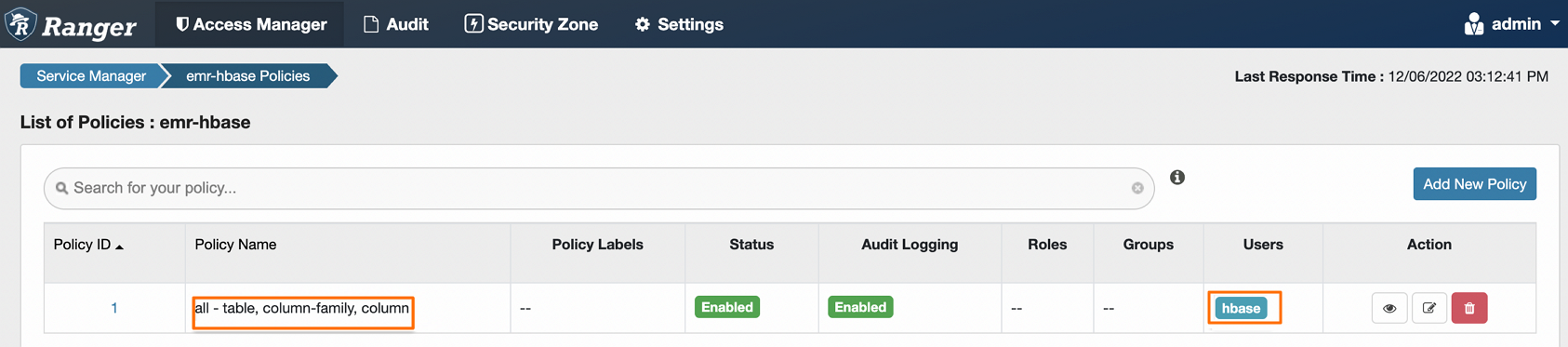 Ranger で HBase を有効化し、関連する権限を設定する - E-MapReduce - Alibaba Cloud ドキュメントセンター